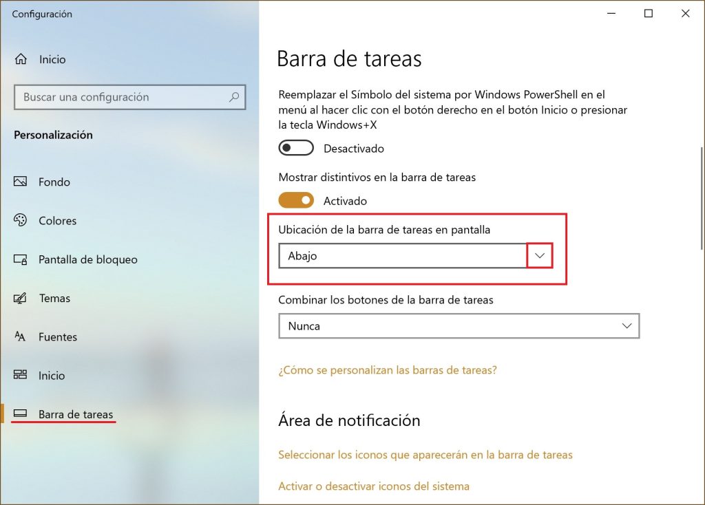 Cómo cambiar la posición de la Barra de tareas en Windows 10 - WinNotas