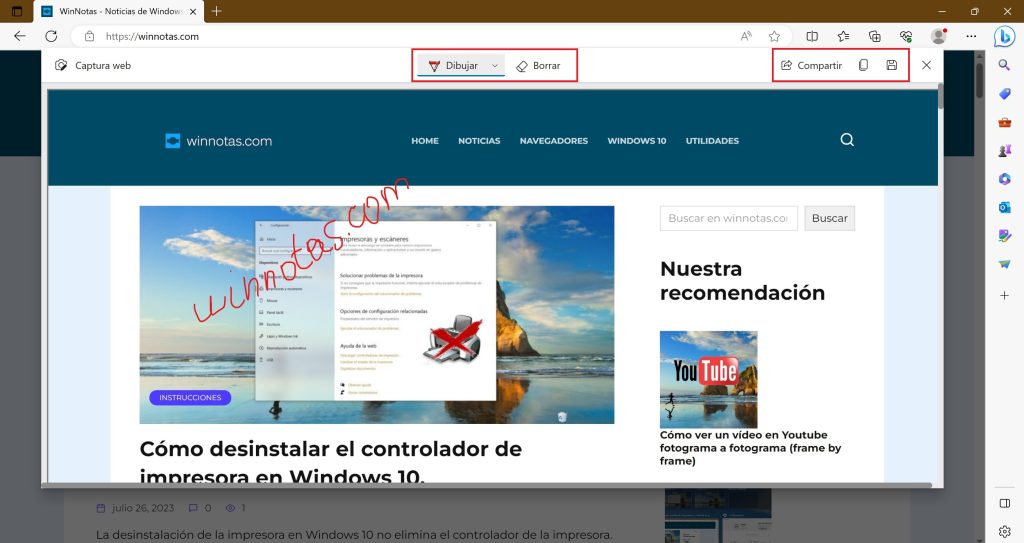 Cómo hacer una captura de pantalla en Microsoft Edge - WinNotas