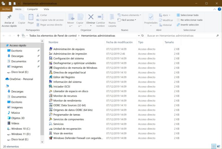 “Herramientas de administración de Windows” en Windows 10 - WinNotas